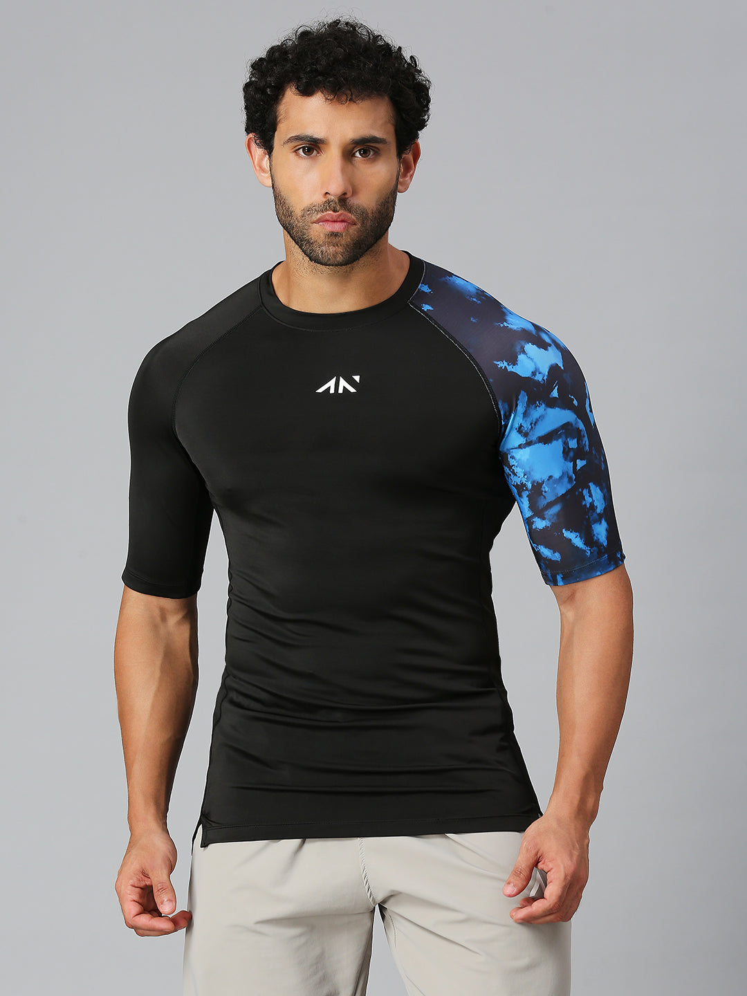 Buy Men’s Compression T-Shirt Black-Blue Half Sleeve Training Wear ...